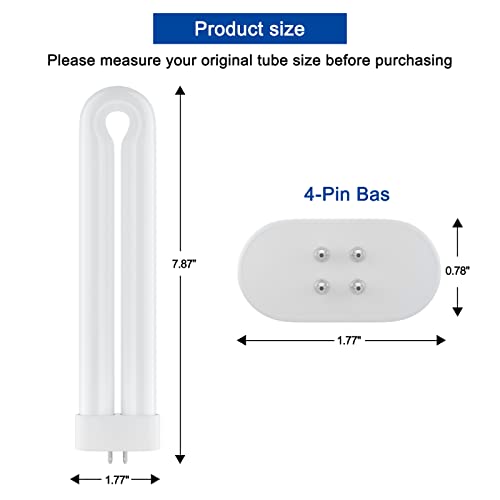 DUNAGA Replacement Bulb for T9, T6, T8 Bug Zapper, 15W, 4-Pin Base, U-Shaped Twin Tube Bulb, White-1