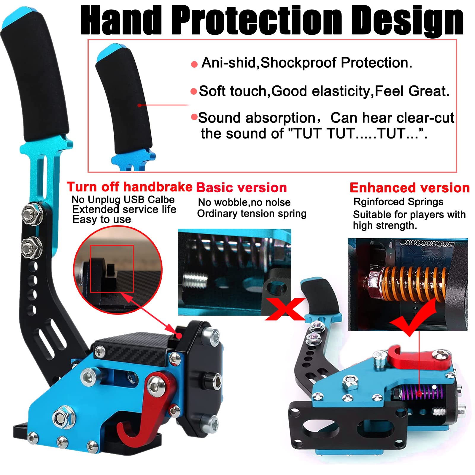 Obokidly Upgrade 2-IN-1 USB Handbrake Support G29 Compatible With PS4/PS5 + PC For Simracing Game Sim Rig With Clamp (Support G29 For PS5 With Clamp, Blue)