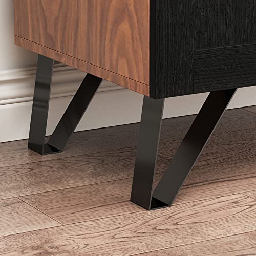 ECACAD 3-Tier Tall Bookcase Storage Cabinet with 2 Acrylic Glass Doors, Wood Bookshelf Display Cabinet with Metal Legs for Living Room & Office, Brown and Black (31.5”L x 15.9”W x 70.7”H)