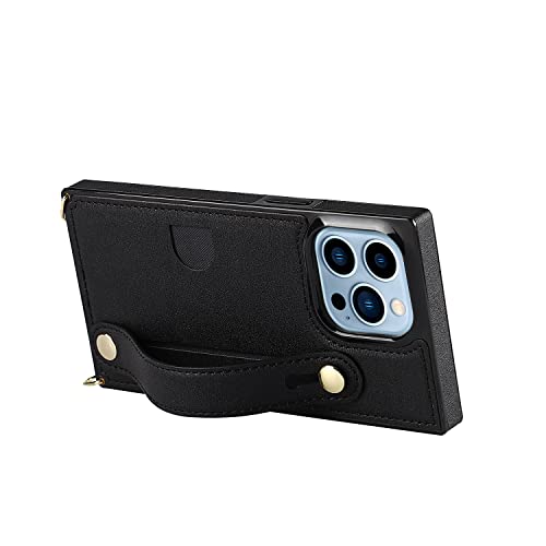 CCSmall for iPhone 13 Mini Wallet Case for Women,Removable Adjustable Strap Crossbody Card Holders Cover Neck Strap Lanyard Purse Shoulder Strap Kickstand Purse Case for iPhone 13 Mini KB Black