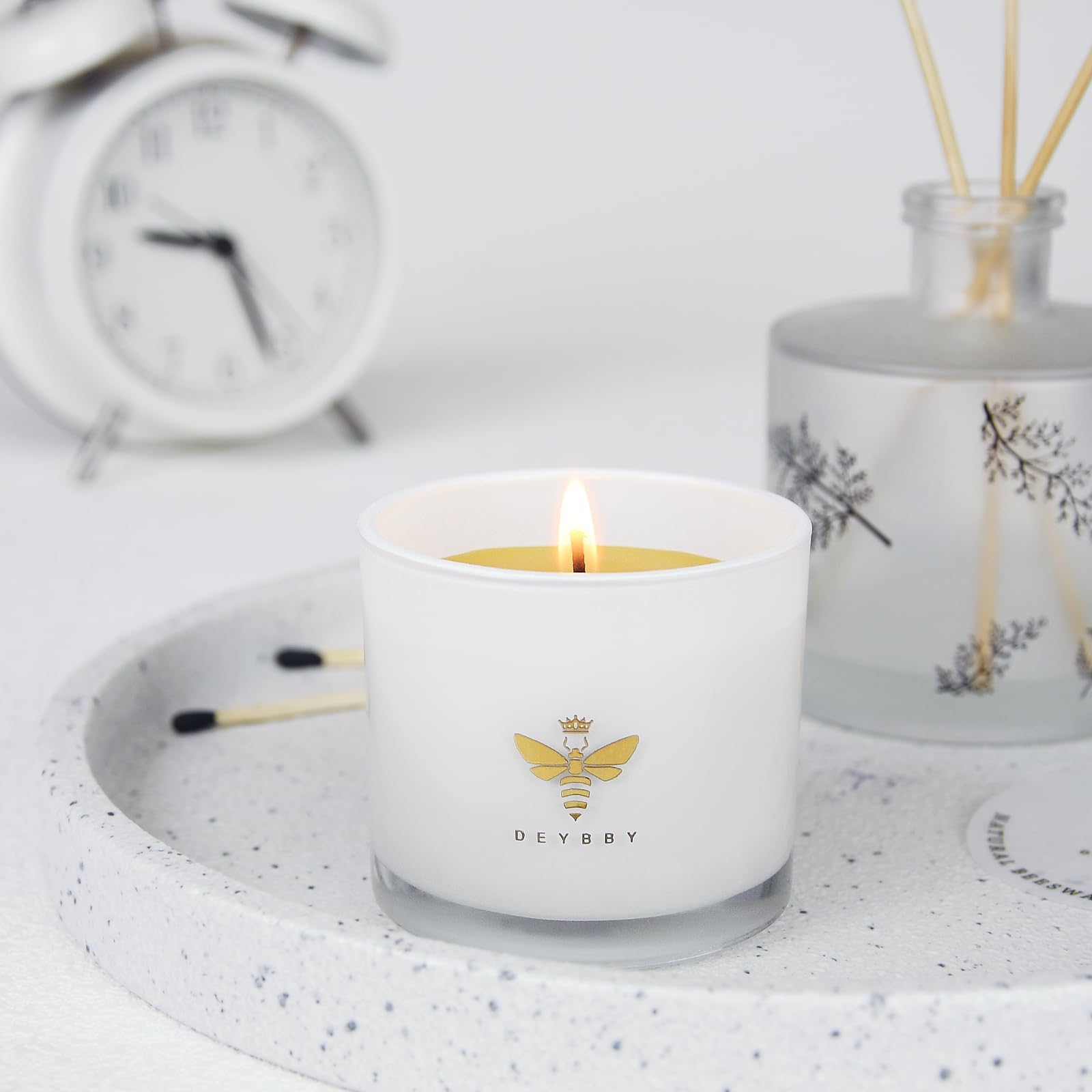DEYBBY Beeswax Jar Candle - Pure Beeswax Candles in White Glass - Handpour Candle with Natural Honey Scent, 22-24 Hours Burning
