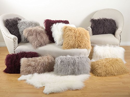 Occasion Gallery Gold Tone Color Real Mongolian Lamb Fur Pillow, Filled. 12 Inch X 20 Inch Oblong