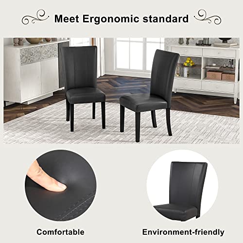DHHU Furniture, 7-Piece Dining 1 Faux Marble Top Upholstered-Seats, Kitchen Table Set for 6, Black