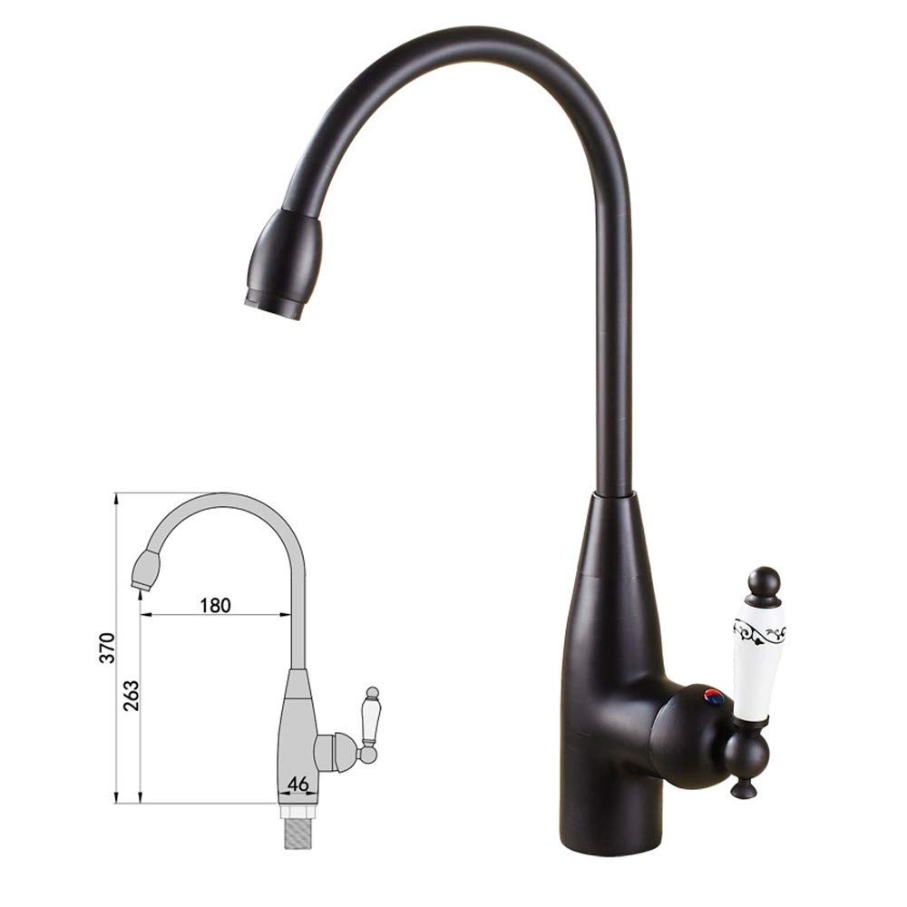 Easikc Antique High Arch Spout Ceramics Kitchen Faucet 360 Degree Rotation Full Copper Vintage Hot and Cold Water Taps Single Handle Single Hole Basin Mixer Faucet