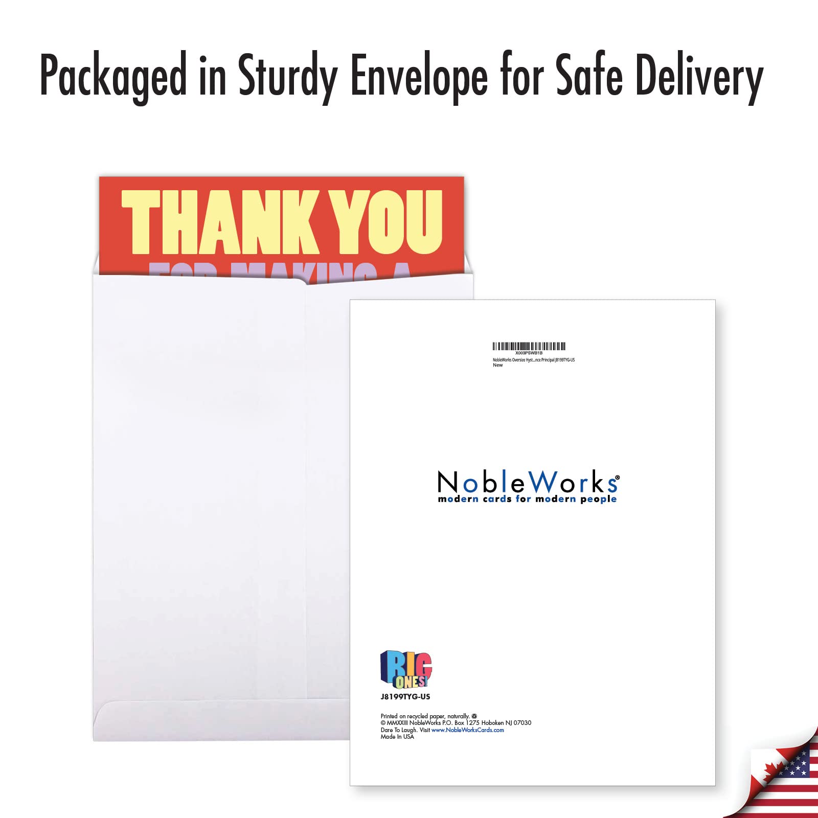 NobleWorks - 1 Jumbo Funny Thank You Greeting Card From Us with Envelope (8.5 x 11 Inch) Big, Oversize Student Gratitude, Notes for School Mentor, Teacher - Big Difference Principal J8199TYG-US