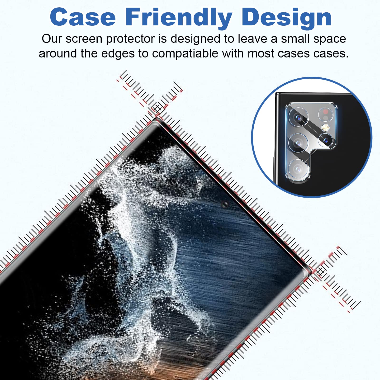 Coliary [2+2 Pack Galaxy S22 Ultra Screen Protector, 9H Tempered Glass, Ultrasonic Fingerprint Support, 3D Curved, HD Clear Scratch Resistant for Samsung Galaxy S22 Ultra 5G Glass Screen Protector