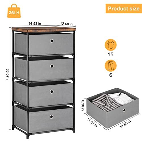 HAITRAL Drawer Clothes Organizer, Fabric Storage Chest - 4 Drawers Storage Organizer Unit for Closet, Easy Assembly Closet Dresser for Dorm, Bedroom, Hallway, Storage Bins (Gray)