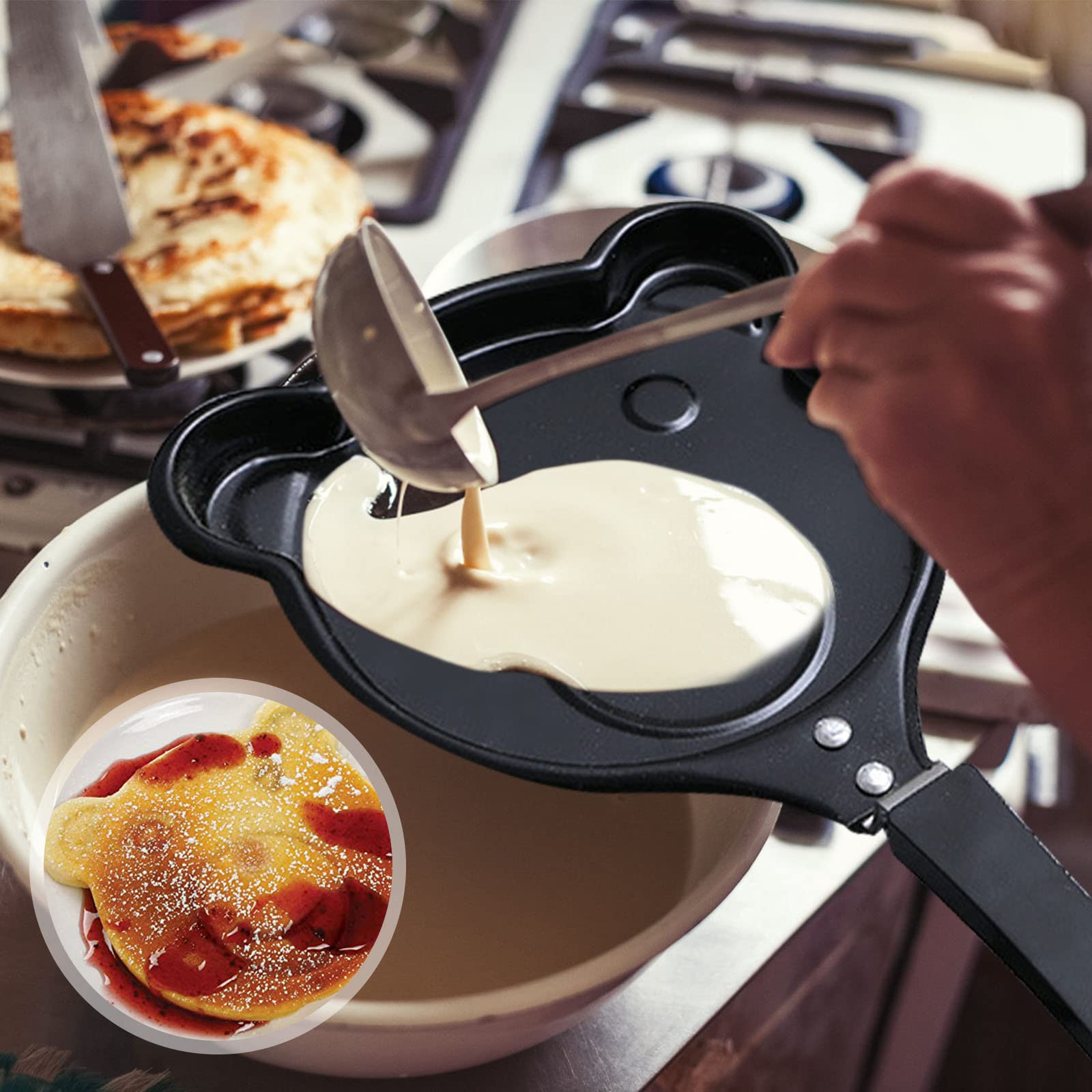 BLMIEDE Cartoon Mini Egg Pancake Frying Pan Pancake Non Stick Cookware Saucepan Breakfast Maker Egg Frying Pan Omelette Pan Silicone Forks for Cooking Eggs (B, One Size)