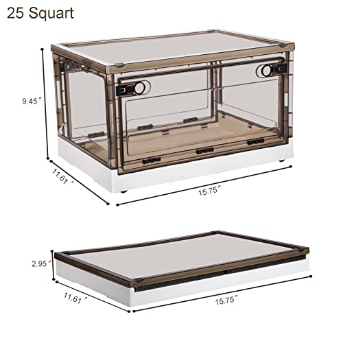 haomsj Stackable Storage Bins Collapsible Closet Toy Organizer Clear Box Large Cube Plastic Container with Handles & Wheels, 2 Ways to Open for Playroom, Home and Camping Cabinet (25 Quarts, White)