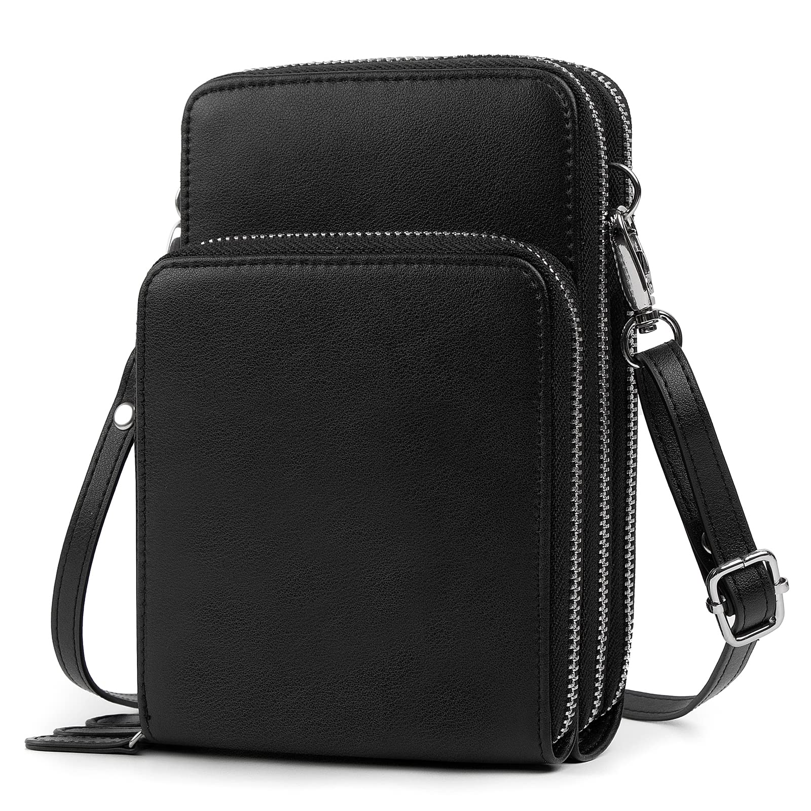 Pearl Angeli Small Crossbody Bag RFID Cellphone Wallet Purse Mini Ladies Handbag Purse with Shoulder Strap(Matte Black)