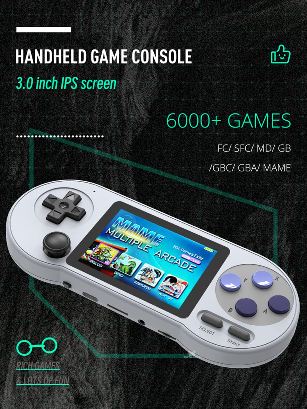 Handheld Game Console, Built in 6000+ Games, 3.0 Inch IPS Screen Retro Handheld Game Console, SF2000 Handheld Console Support 7 Emulators & AV Output, Ideal Gift for Kids Adults