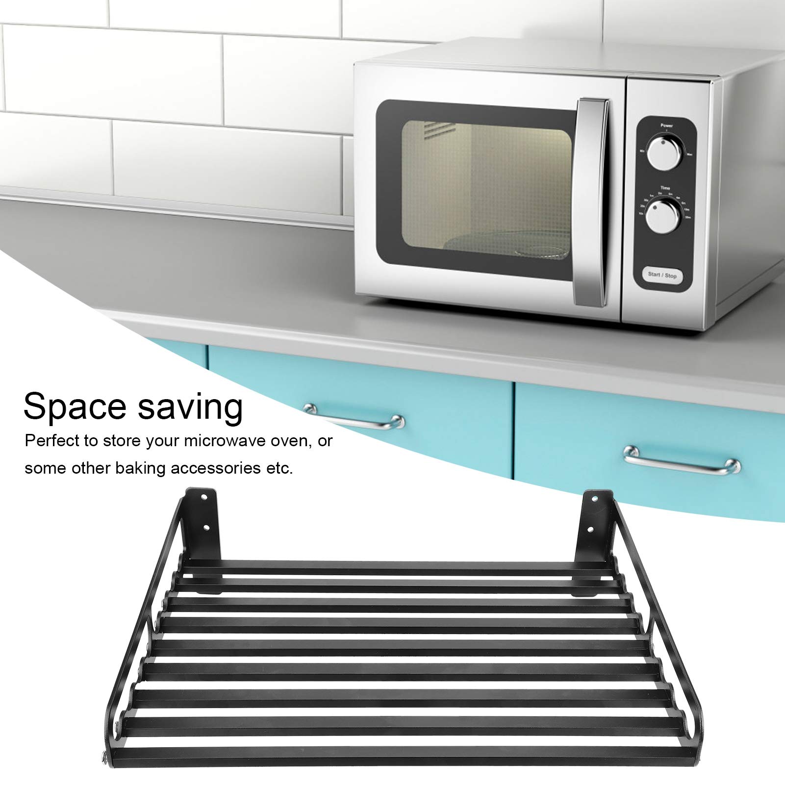 BHDD Alumimum Microwave Oven Wall Mount, Wall Microwave Stand Shelf Metal Shelving Heavy Duty Commercial Or Household Grade Microwave Rack, with Fixing Kit, for Kitchen, Restaurant, Laundry(50x40)