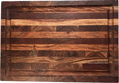 Mountain Woods EGA19 Acacia Hardwood End Grain Cutting Board with Juice Groove, 19”X13”x1.5”