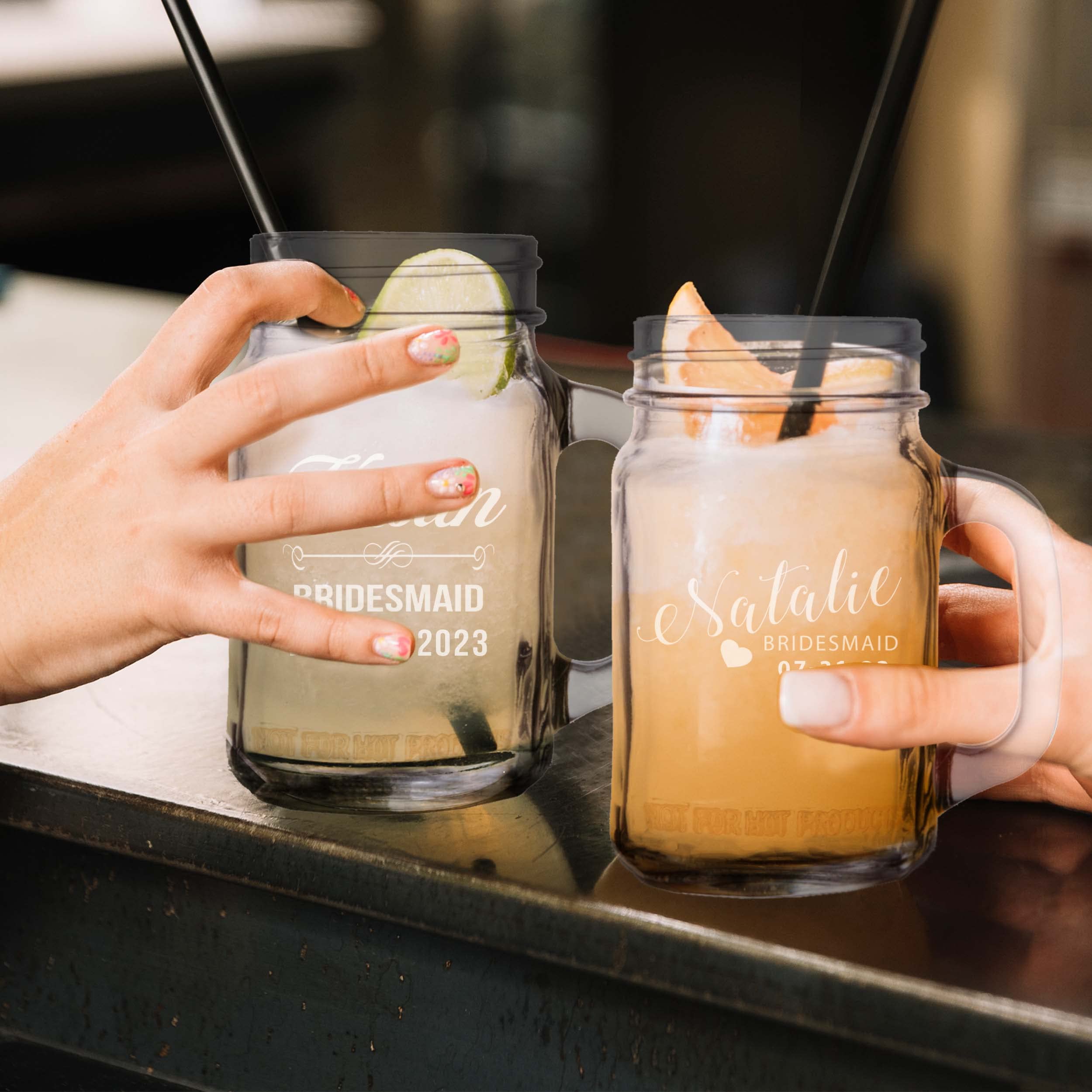 Bridesmaid Mason Jar Tumbler Cups - Custom Personalized for Wedding Bridal Party Mason Jars
