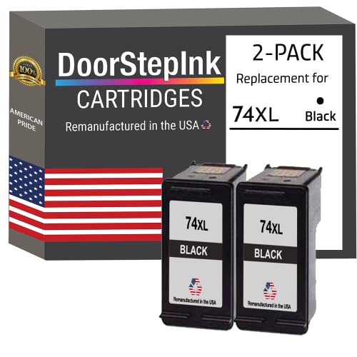 DoorStepInk Remanufactured in The USA Ink Cartridge Replacements for HP 74XL 74 XL 2 Black CB336 for HP Deskjet D4260 D4263 D4268 OfficeJet J5725 J5730 J5735 PhotoSmart C4200 C4205 C4210 C4225
