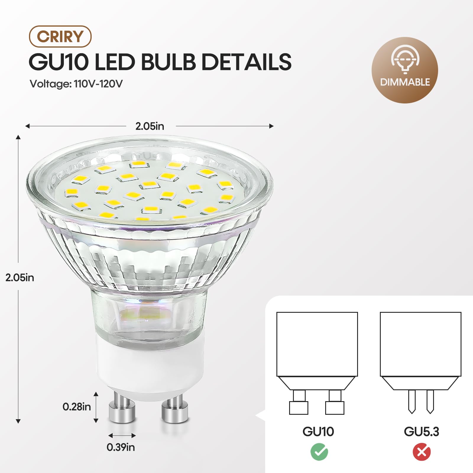 CRIRY GU10 Dimmable Track Lighting LED Bulbs 40W Equivalent, 5W, 5000K Bright Daylight White, LED Bulb Replacement for Recessed, 400LM, 12 Packs