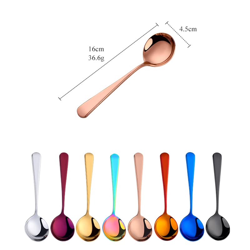 Broth Round Spoon Set, 8-Piece Reusable Stainless Steel Dinner Table Cereal Soup Spoon, Camping Ramen Spoons