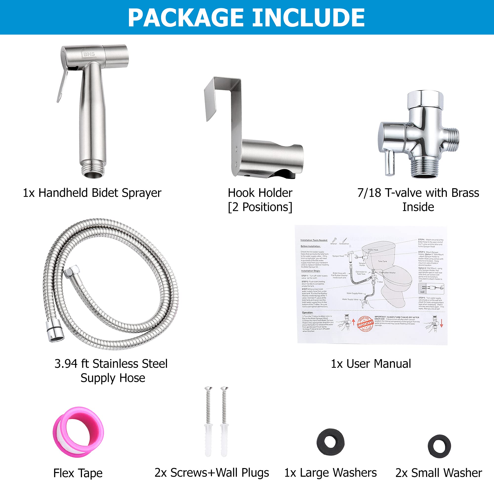 BHS I Bidet Sprayer for Toilet by Premium Stainless-Steel, Badette Toilet Attachment for Baby Wash, Luxury Handheld Bidet Easy to Install I Muslim shower Give Refreshment