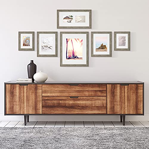 Instapoints 6 Piece Picture Frame Set in Multiple Decorative Art Prints & Hanging Template Gallery Wall Kits, Multi Size, Gray