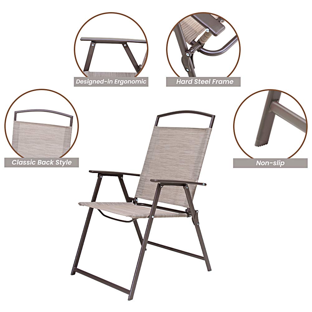 Crestlive Products 5 Piece Patio Dining Set with 4 Folding Chairs and Table Outdoor Dining Furniture with Square Glass Tabletop, Umbrella Hole for Bistro, Garden, Backyard, Deck (Beige)