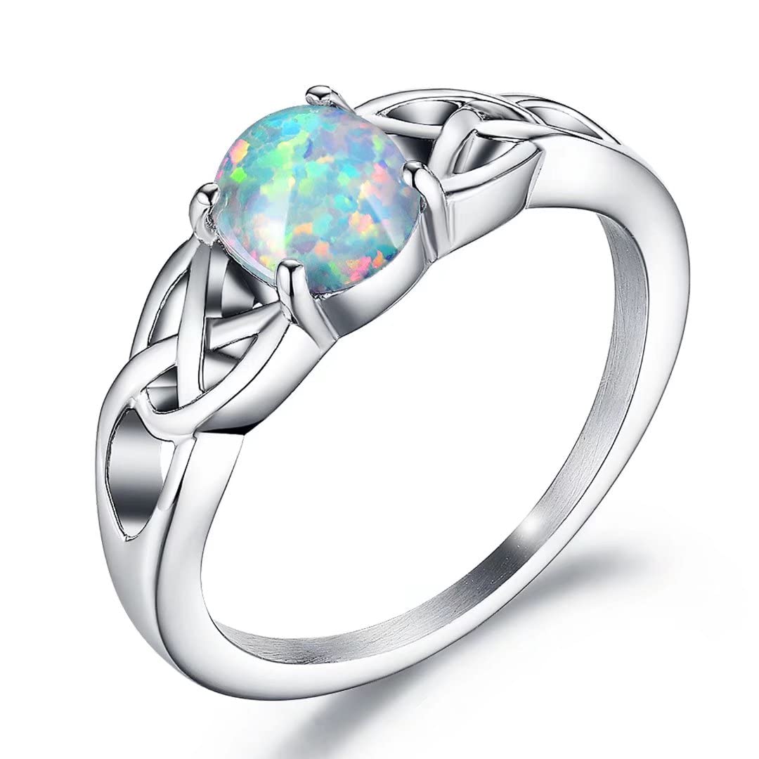 Ameroden Celtic Knot Opal Stainless Steel Ring for Women Girls Band Jewelry Size 6