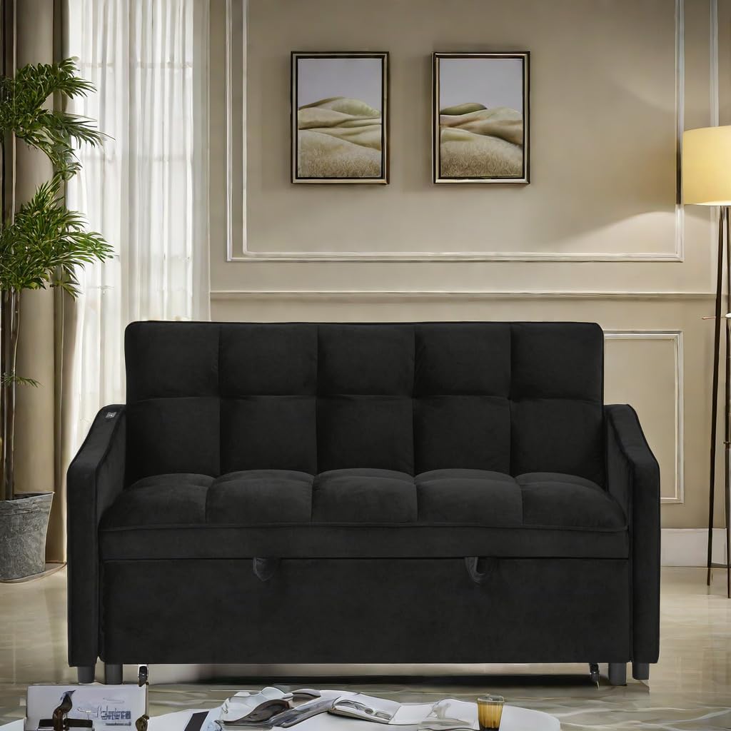 ChicFurnit Sofa Bed, Loveseat, Sofa Bed with Pull-Out Bed, Comfy Couch with TypeC and USB Charging, Reversible Sectional Couches with Adjsutable Back for Living Room, Office & Home Apartment, Grey