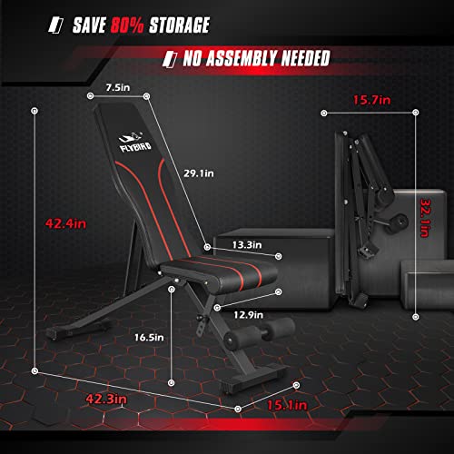 FLYBIRD Adjustable Bench,Utility Weight Bench for Full Body Workout- Multi-Purpose Foldable Incline Bench (Black)