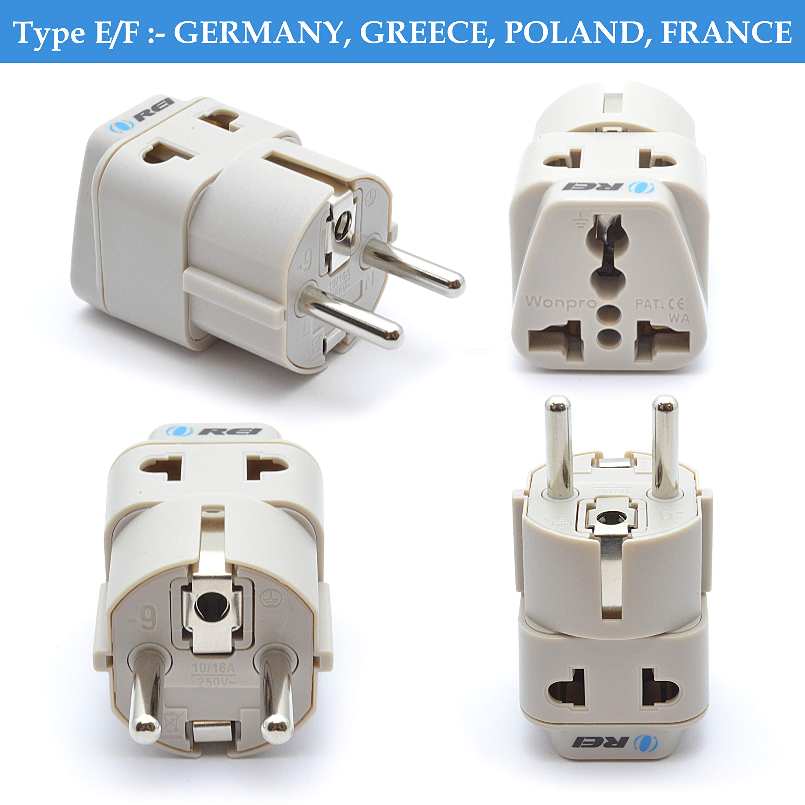 OREI 7 World Travel Adapter Plug Set Safe Grounded for Europe, Germany, Italy, S. Africa, China, Australia, UK, India and More