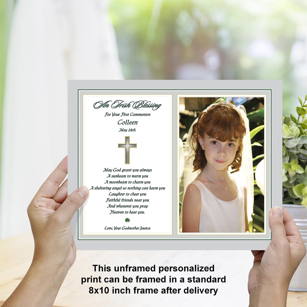 Poetry Gifts First Communion for Girl or Boy, Irish Blessing 8x10 Inch Print Personalized with Name and Photo You Add