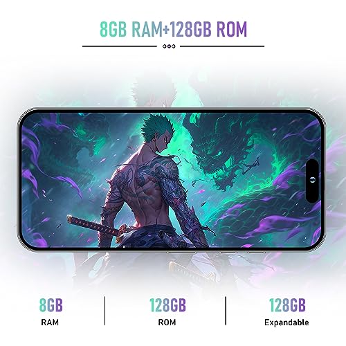 fuxinya Unlocked Cell Phones 2023 Android 13 Smartphone with Dynamic Island 8GB+128GB 8-Core Mobile Phones 6.54" HD Screen 50MP+13MP Camera 5000 mAh Long Battery Cellphone with 4G Dual SIM - Black