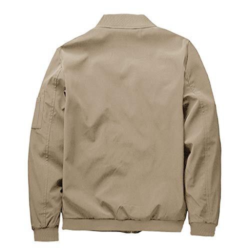 CRYSULLY Mens Autumn Casual Coat Sport Zip Outerwear Windproof Thin Bomber Jackets Khaki
