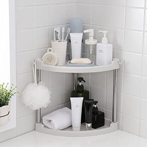FIZZOQI 2/3 Layers Triangle Kitchen Counter Shelf Storage Organizer Corner Seasoning Standing Storage Rack Plastic Stainless Steel Organizer Shelf Multi-Functional Storage Shelf