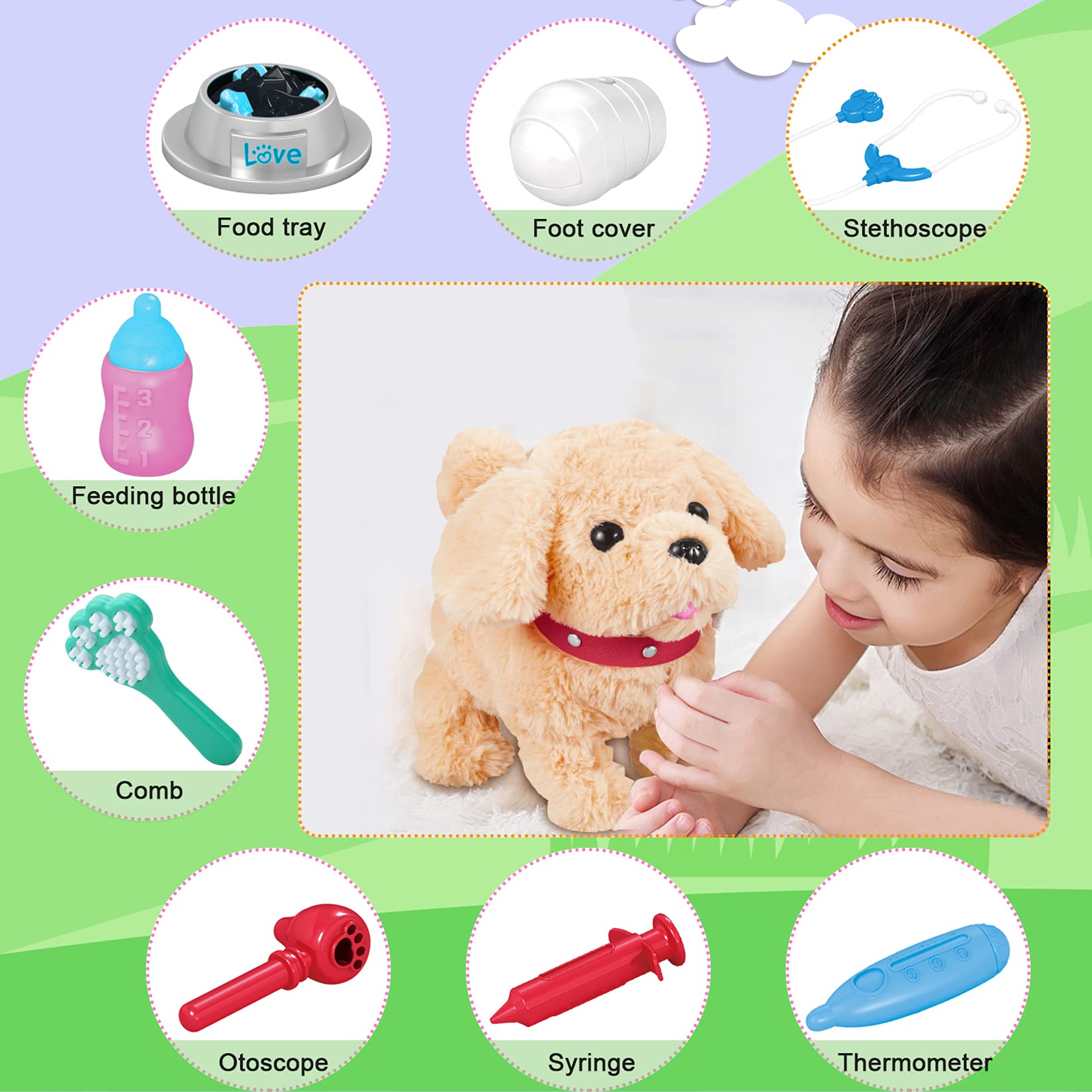 Koonie Toy Dog, Singing, Walking, Barking, Tail Wagging, Plush Interactive Toy for 2-5 Years Kids