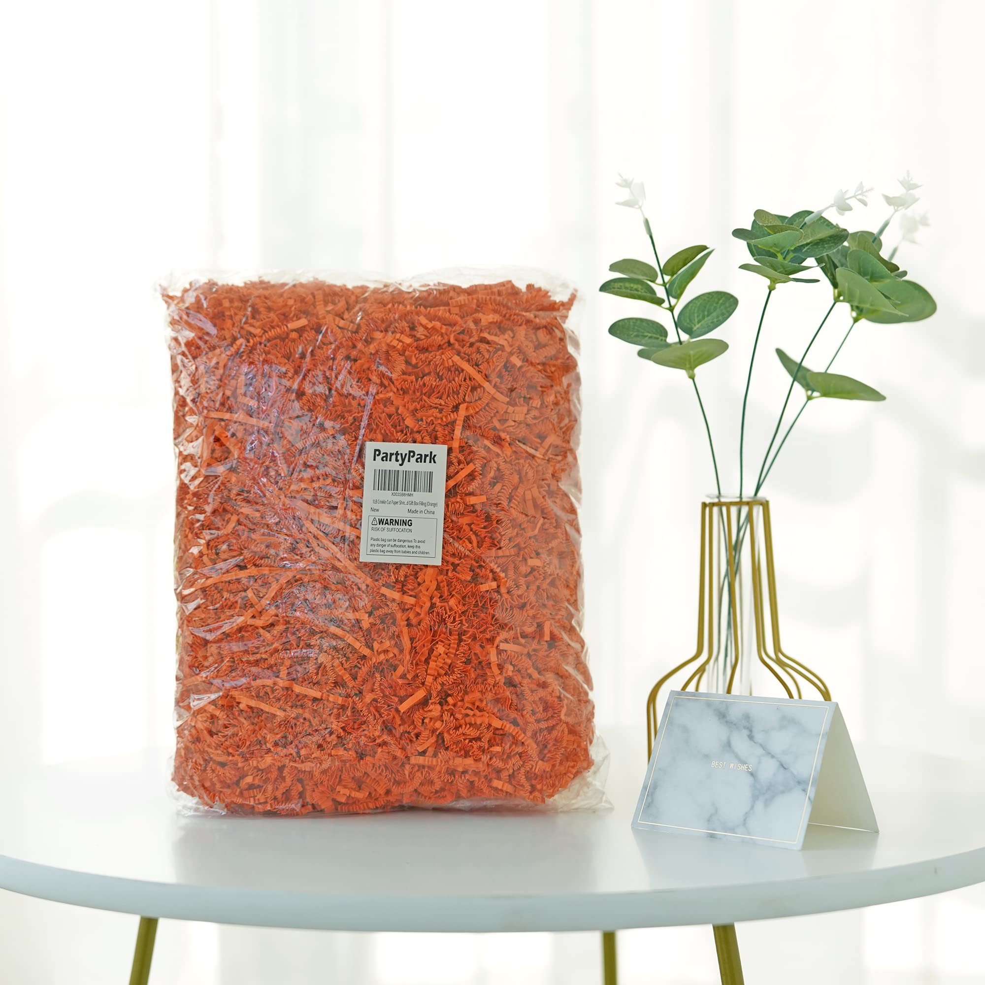 Bobobag - 1LB Crinkle Cut Paper Shred Filler Recyclable Gift Wrap Confetti Raffia Grass Shred Paper for Easter Baskets Filler Creative Eggs Decor(Orange)