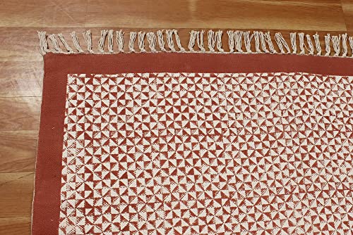 Handmade Geometric Tassel Rug Cotton Easy Washable Rugs Hand Block Printed Boho Area Rug Floor Carpet for Balcony Doormat Entryway Living Room Bedroom Hallway