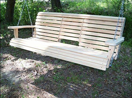 Ecommersify Flip Cup Holder Console Rot-resistant Cypress Eternal Wood Lumber Roll Back Porch Swing, 5-Feet