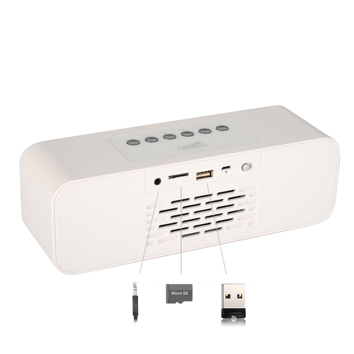 Portable Bluetooth Stereo Speaker, 10W Acoustic Drivers, Dual Subwoofer, FM Radio & Handsfree Speakerphone, Micro SD Card & USB & AUX Slots for Smart Phone, MP3, MP4, iPad, Tablet & More