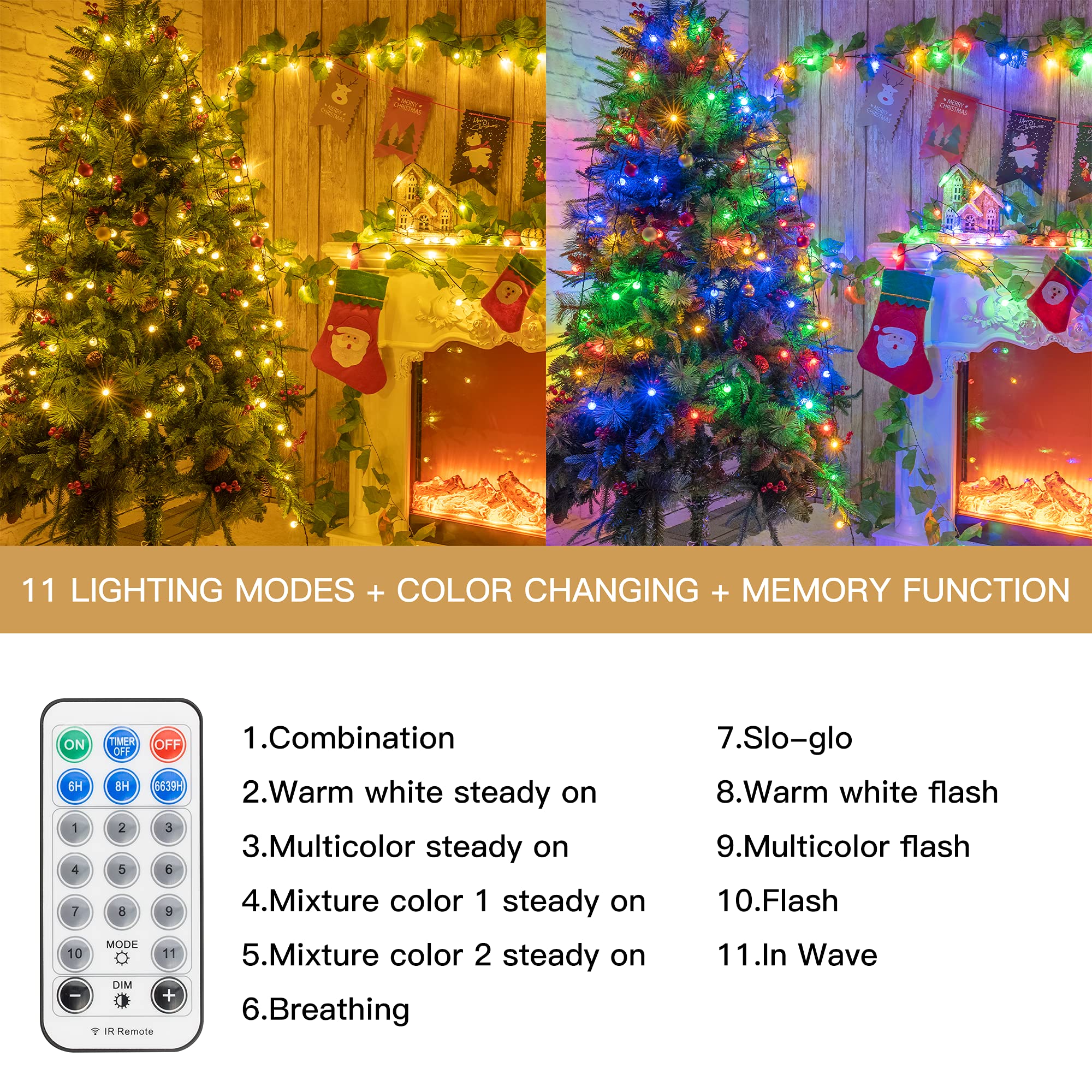 Ollimy Globe String Lights USB Powered, 40FT 80LED Waterproof Christmas Lights with Remote, Warm White+Multicolor Fairy Lights for Indoor Outdoor Christmas Home Party Patio Garden Wedding