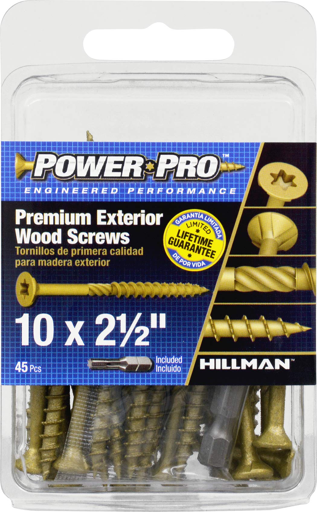 Power Pro 42483 Wood Screws, 10 x 2.5, Bronze, 45 Piece