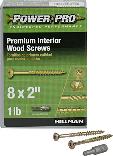 Power Pro 48581 Wood Screws, #8 x 2 Premium, Star Drive Indoor Cabinet Screws, Gold Yellow Zinc, 1lb Box