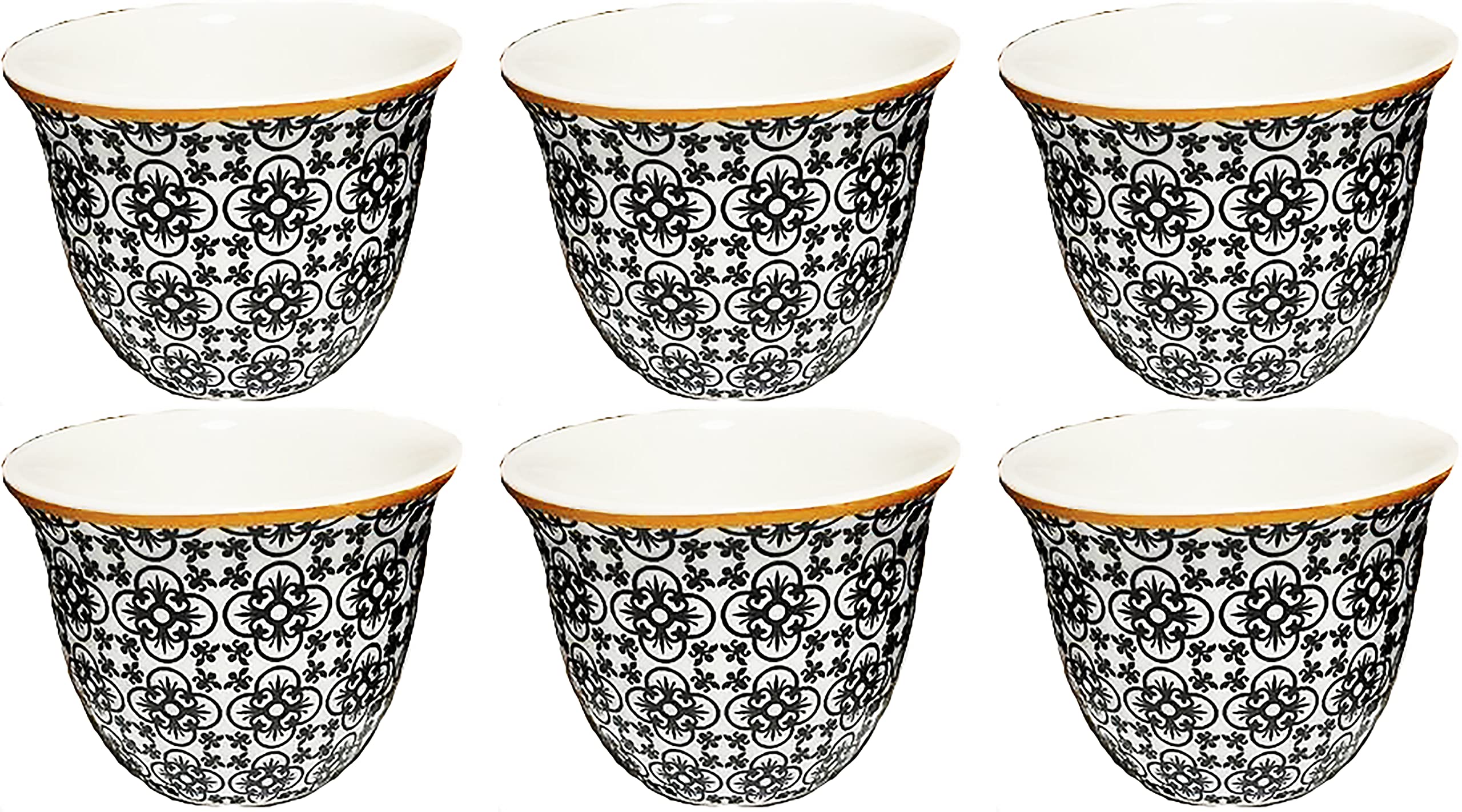 Chandler Espresso Turkish Arabica Coffee Cup Assorted Design Available from Brand 70ml 2.5oz Set of 6 Cups with Gift Box (Porcelain, White Porcelain with Black Flowers H)