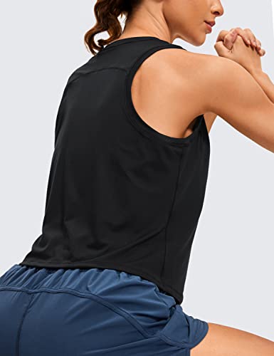 CRZ YOGA Women's Lightweight Racerback Tank Top High Neck Cropped Tank Tops Sleeveless Workout Running Shirts Black Medium