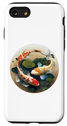 iPhone SE (2020) / 7 / 8 Koi Carp in water with Lilly pad fish lens style drawing Case