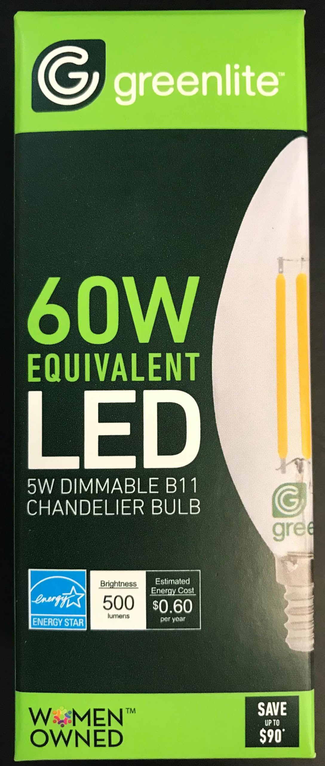 Greenlite LED B11 5W Torpedo Filament Chandelier Light Bulb, 60W Equivalent, 500 Lumens, 2700K Soft White, Dimmable, 120V, E12 Candelabra Base, Energy Star, Clear (6 Pack)