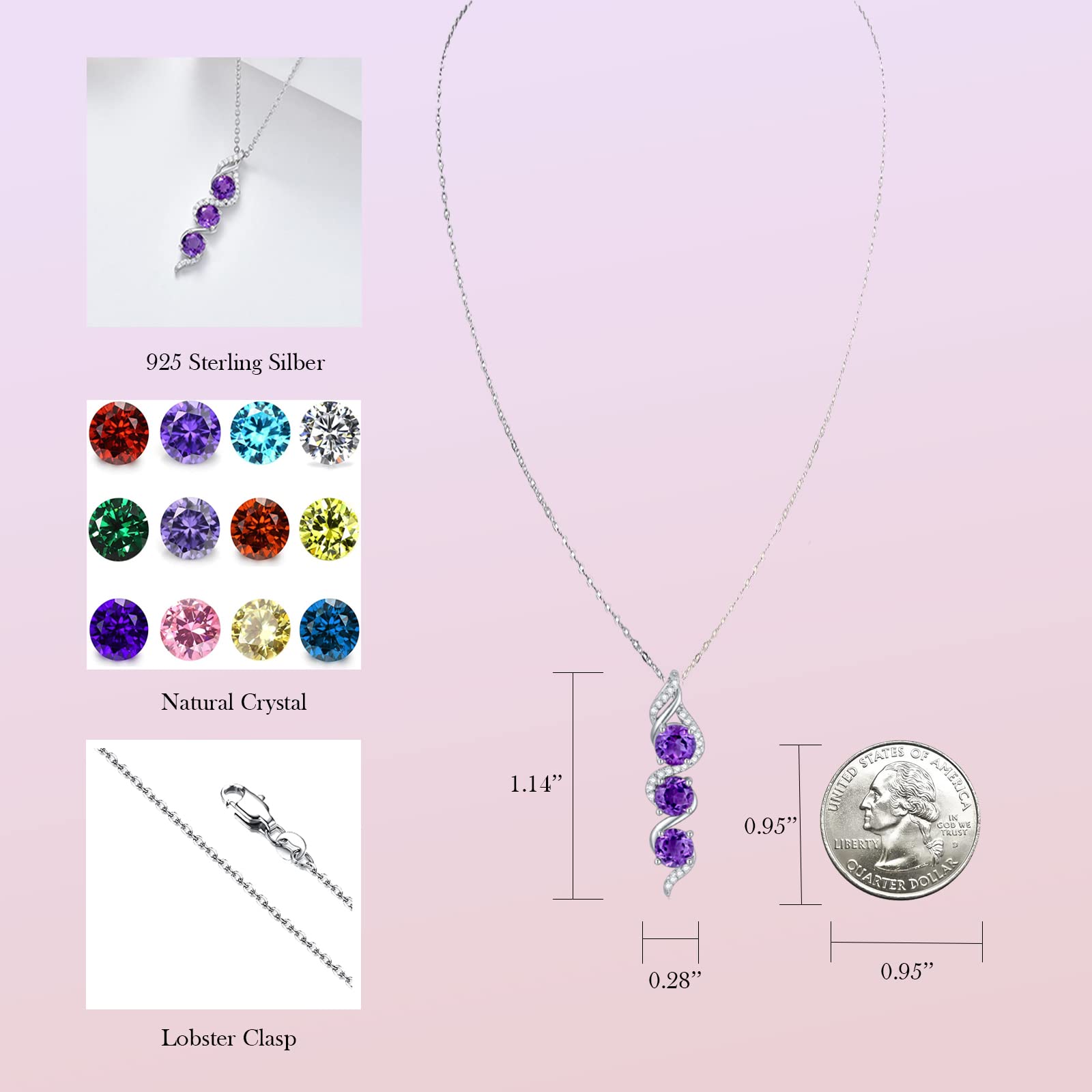 Amethyst Necklace 925 Sterling Silver 5mm Round Natural Crystal Pendant Necklace for Women with 18 inch Chain