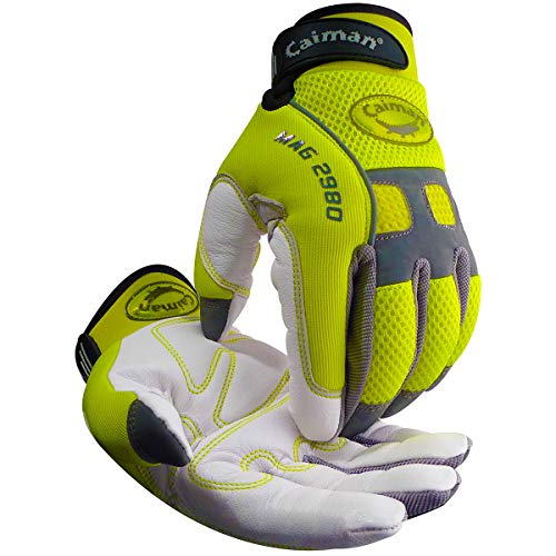 Caiman MAG, Multi-Activity Glove, Goat Grain Leather Palm, AirMesh Back, Internal Padding, Hi-Vis Yellow/White, X-Large (2980-6)