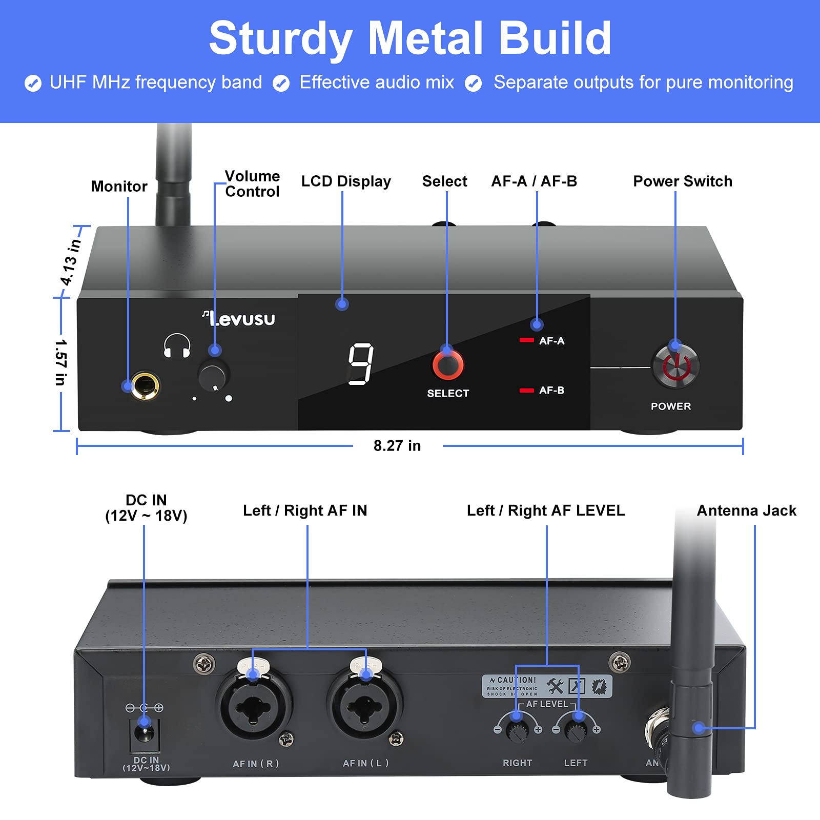 Levusu UHF Wireless in-Ear Monitor System with Earphone,180Ft, Rack Mount, Professional IEM Stereo System Transmitter and Beltpack for Studio, Guitar, Band Rehearsal, Live Performance (1 Bodypack)
