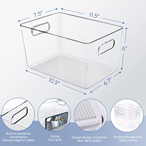 Clear Plastic Storage Bins β Kitchen Organization Pantry Storage β Fridge Organizer, Cabinet Organizers and Storage Bins with Handles for Counter-tops, Refrigerator, Bedrooms, Bathrooms (Bins-5PCs)