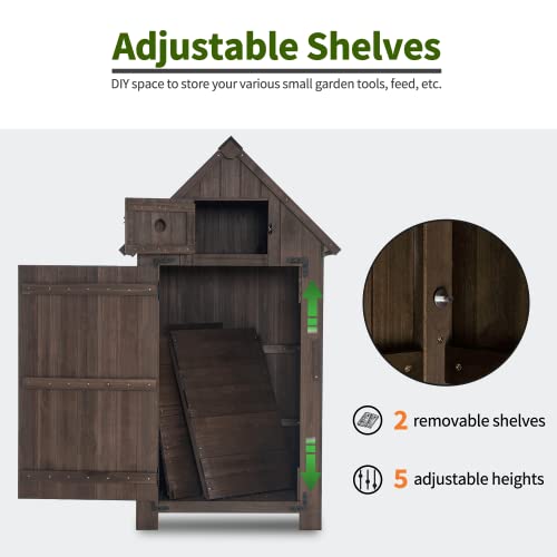 MCombo Outdoor Wood Storage Cabinet, Small Size Garden Cupboard with Door and Shelves, Outside Tools Shed for Patio (30.3"x21.2"x53.9") 0733 (Brown)