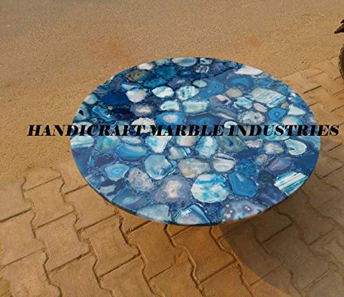 Blue Agate Stone Round Dining Table Top, Blue Agate Stone Round Coffee Table Top, Blue Agate Stone Round Centre Table Top, Home Decor, Piece Of Conversation, Family Heir Loom